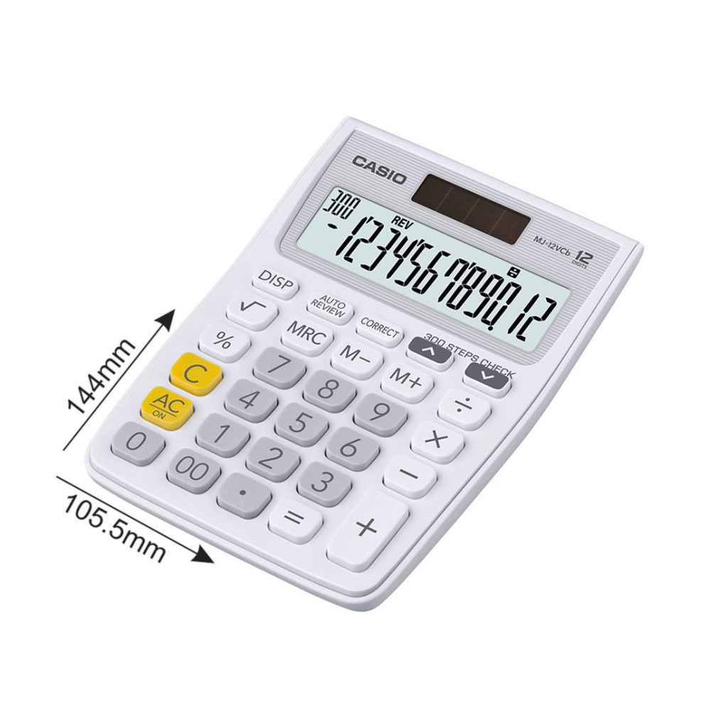 Casio MJ-12VCB-WE Solar and Battery Powered Basic Calculator – White ...